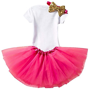 Baby Girl It's My 1st Birthday 3Pcs Outfits Skirt Set Romper+Tutu Dress+Headband Cake Smash Crown Bodysuit - Pink -