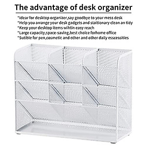 Marbrasse Mesh Desk Organizer, Multi-Functional Pen Holder, Pen Organizer for desk, Desktop Stationary Organizer, Storage Rack for School Home Office Art Supplies (White - Mesh Pen Holder)