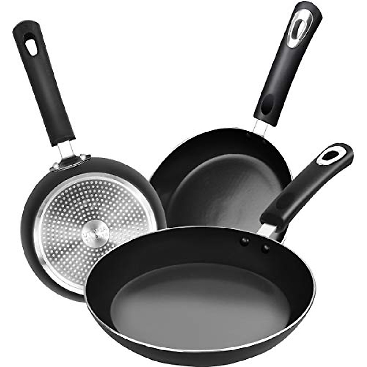 Utopia Kitchen Nonstick Frying Pan Set - 3 Piece Induction Bottom - 8 Inches, 9.5 Inches and 11 Inches (Grey-Black)