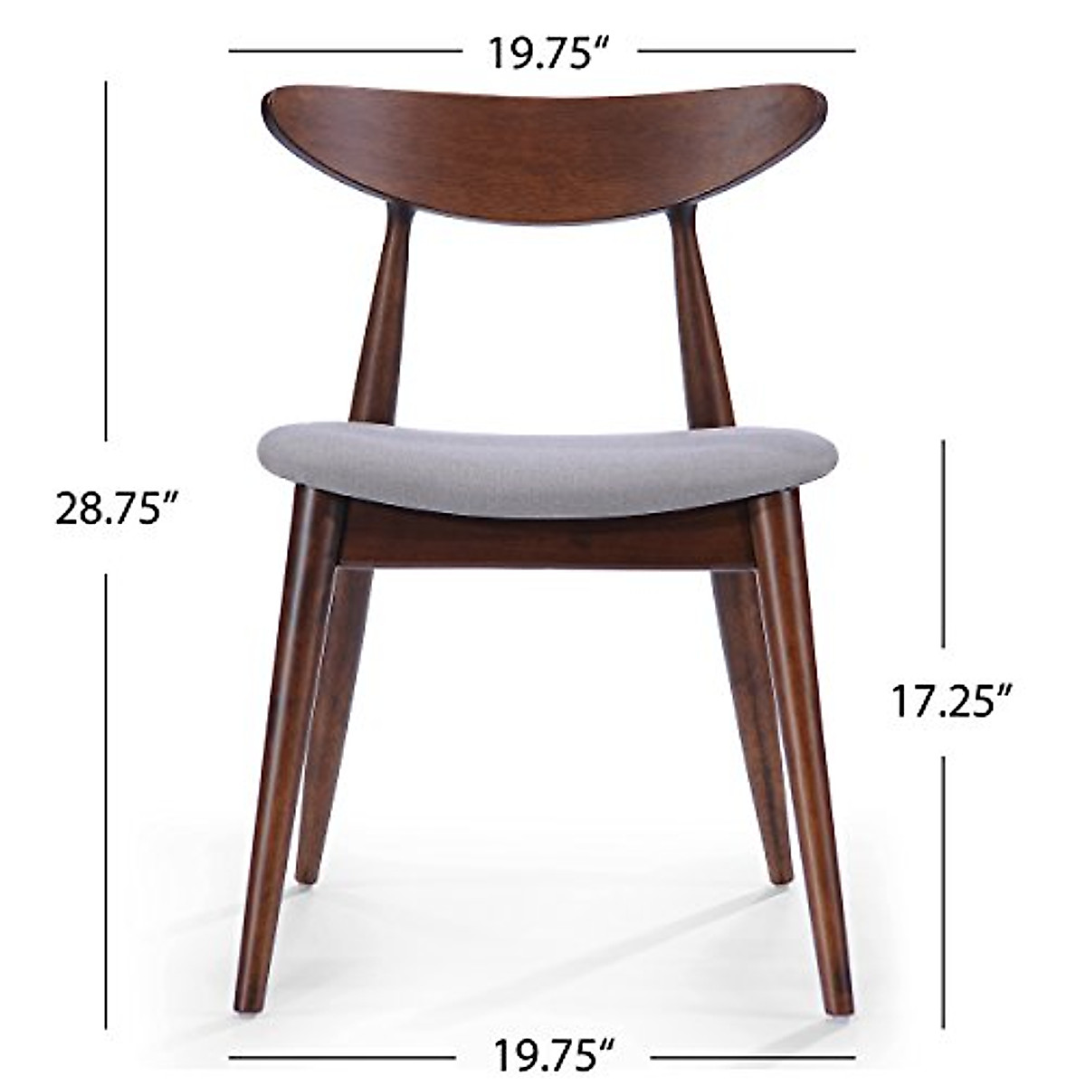 Christopher Knight Home Barron Fabric with Walnut Finish Dining Chairs, 2-Pcs Set, Light Grey / Walnut