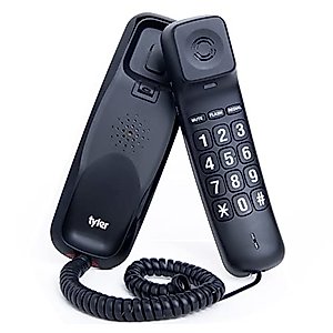 Tyler Landline Corded Phone - Big Button for Seniors - Loud Ringer for Hearing Impaired - Wall Mountable - LED Call Light Indicator - Volume Control - Power Outage Safe - Home Phone Black (TBBP6-B)