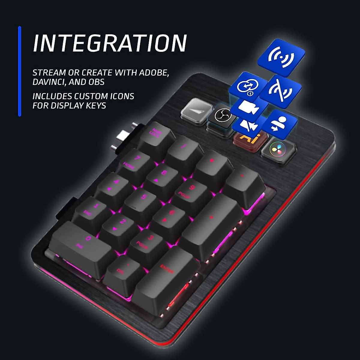 Mountain Everest Max Mechanical Gaming Keyboard - USB Passthrough - Cherry MX Hot-Swappable Switches - RGB Backlit (Midnight Black, Blue - Tactile & Clicky)