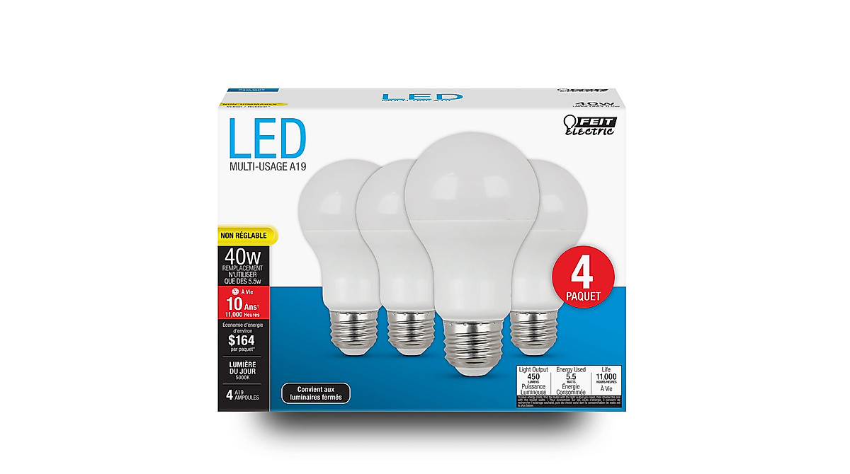 Feit Electric A19 Daylight LED Bulbs - 4 Pack