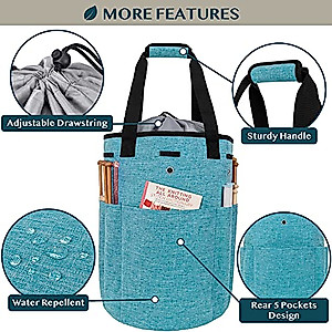 PAVILIA Knitting Bag Yarn Storage Tote - Crochet Organizer Bag, Yarn Storage Holder for Knitting Accessories, Yarn Skiens, Needles, Hooks, Unfinished Project, with Grommets (Turquoise Blue)