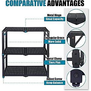 Hastatii 3-Shelf Storage Shelving Unit Metal Rack Heavy-Duty 28"x13.5"x33.5" for Garage, Kitchen and Bedroom Layers Increased Black