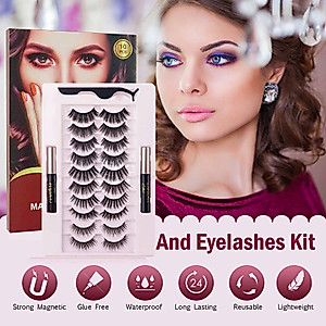 Magnetic Eyelashes Kit ， Crwahie 10 Pair Magnetic Lashes with Eyeliner & Tool, 3D Long Lasting Magnetic Eyelashes Natural Look Reusable Sweatproof False Eyelashes, Easy to Wear, No Glue Needed