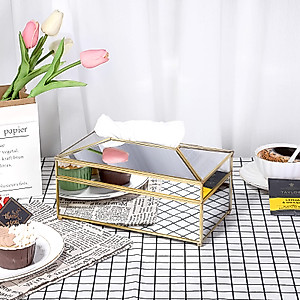 Sumnacon Tissue Box Cover Rectangle Mirrored Tissue Box,Gold Glass Tissue Box Holder, Stylish Tissue Cover for Bathroom Toilet Bedroom Living Room Table Home Office Bar Decor