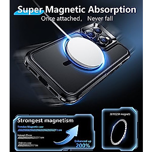 Temdan Magnetic for iPhone 14 Pro Case,[Compatible with MagSafe][Glass Screen Protector+Camera Lens Protector] Non-Slip Full-Body Shockproof Phone Case-Black