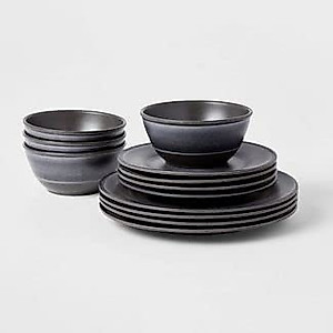 12pc Dishwasher-Safe Melamine Lancashire Dinnerware Set - Threshold (Gray)