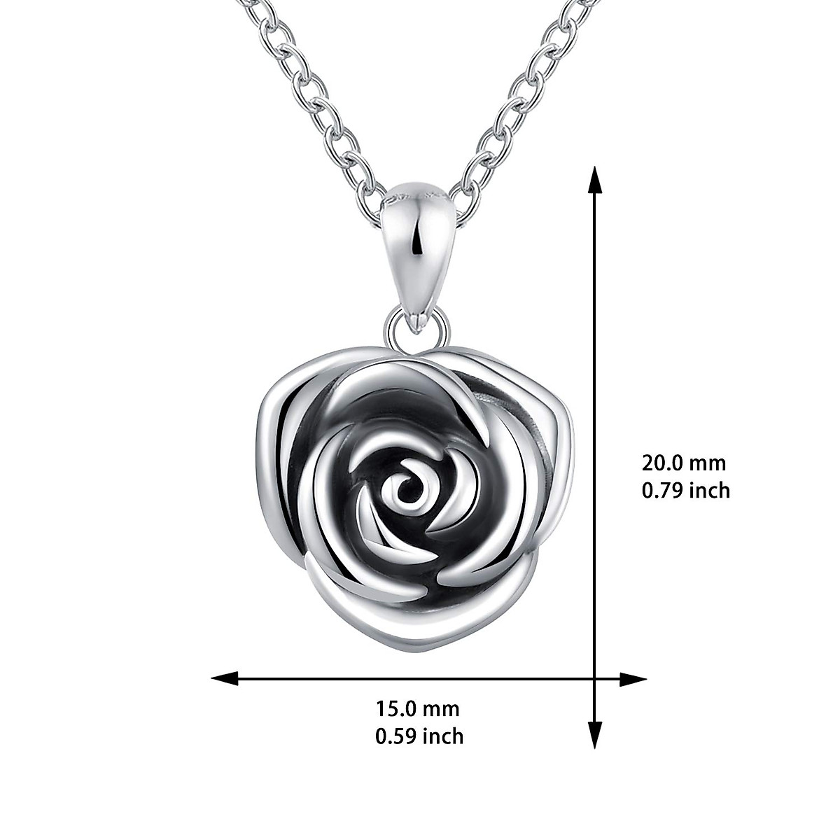 ACJFA Sterling Silver Rose Flower Cremation Urn Pendant Necklace Keepsake Ashes Memorial Jewelry for Women (Oxidized)