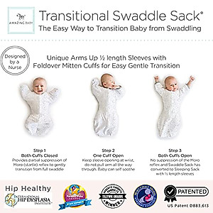 Amazing Baby Transitional Swaddle Sack with Arms Up Half-Length Sleeves and Mitten Cuffs, Tiny Bear, Sterling, Medium, 3-6 Months, Medium (14-21 Pound)