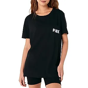 Victoria's Secret Women's PINK Logo Short Sleeve T-Shirt, Women T Shirt, Black, (L)
