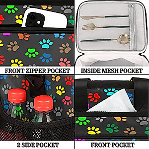 Insulated Lunch Bag, Colorful Dog Paw Print Reusable Lunch Box Leakproof Cooler Tote Bag Large Lunchbox Freezable Lunch Bag with Adjustable Shoulder Strap for Women Men Picnic Work Beach
