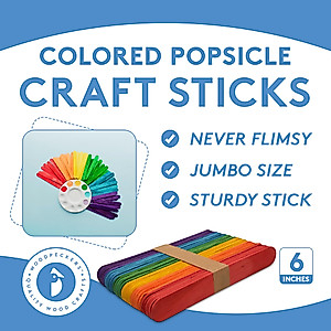 Colored Popsicle Sticks for Crafts, Large Colored Craft Sticks, Pack of 100, Each Stick 6" Long x 3/4" Wide, by Woodpeckers