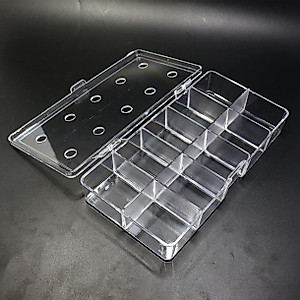 WellieSTR 1Pc Empty Acrylic Dubbing Storage Boxes with 10 compartments&Outlet Holes Luxury Dubbing Dispenser Fly Tying Tackle Box