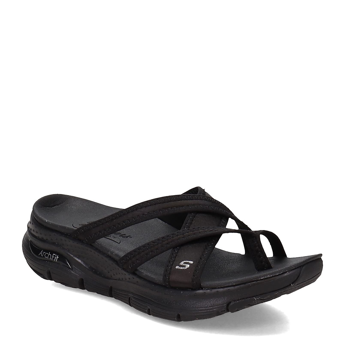 Skechers Women's Arch FIT-New Start Sport Sandal, Black/Black, 7