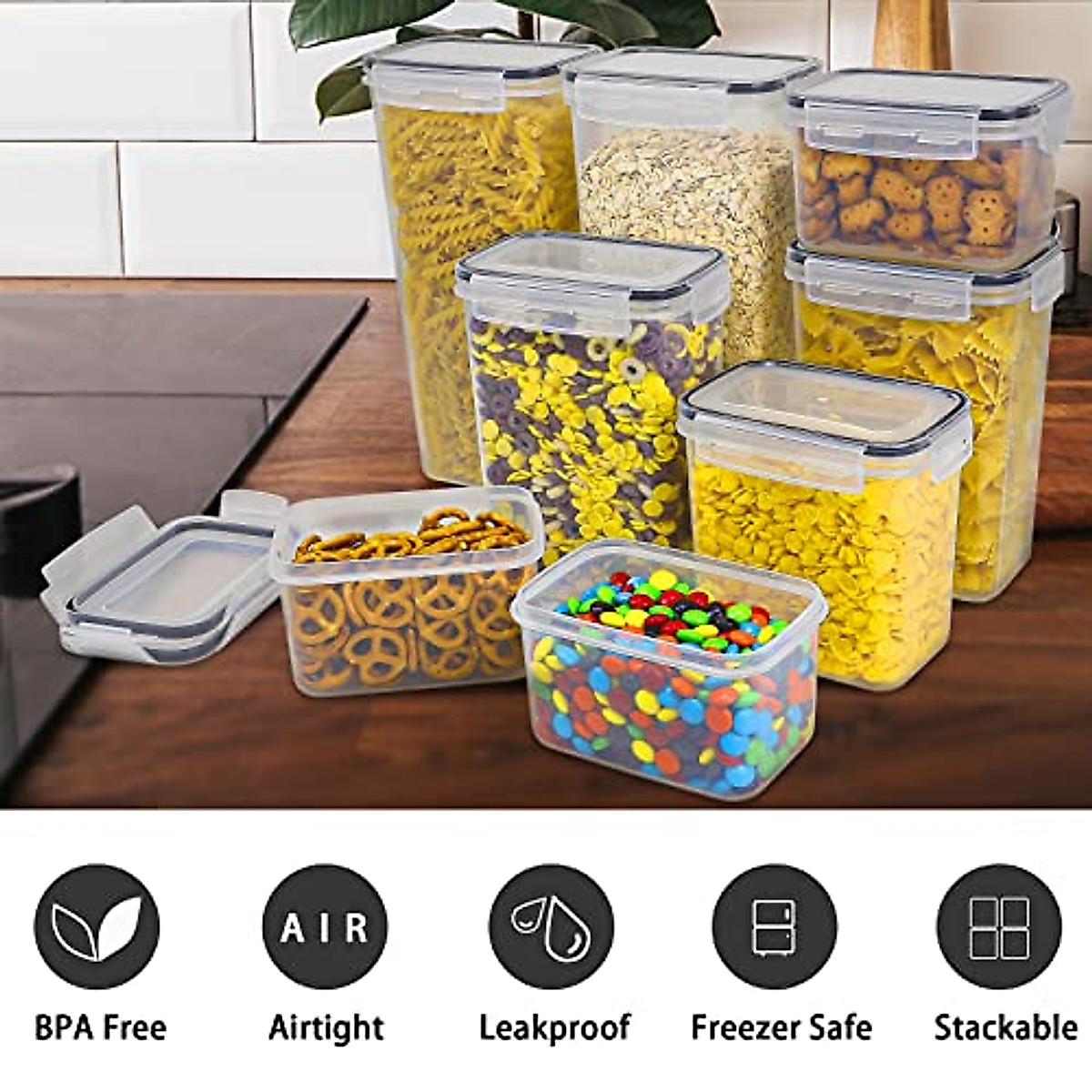 DDF iohEF 24 Pack Cereal Containers Storage Set, Airtight Food Containers, Kitchen Pantry Organization and Storage, BPA Free Plastic, for Pasta, Flour, Snack - Includes Labels, Marker & Spoons Set