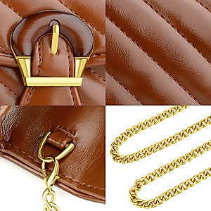 Linkidea Mini Quilted Crossbody Bag for Women, Lattice Brown Shoulder Small Purses, Vegan Leather Cute Cellphone Clutch Evening Handbags with Fashion Chain Strap