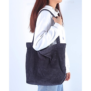 TCHH-DayUp Large Corduroy Tote Bag for Women Girl Casual Work Shoulder Handbags Cute Canvas Purse Grey