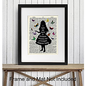 Alice Wonderland Quote Dictionary Art Print - Upcycled Home Decor, Wall Art Poster - Unique Room Decorations for Bedroom, Office, Girls or Kids Room - Great Gift - 8x10 Photo Unframed