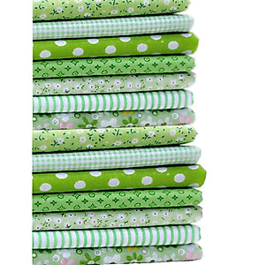 MSCFTFB 14 Pieces Assorted 7 Designs Square Fabric Bundles Sewing Square Patchwork Precut Fabric Scraps for DIY Quilting Applique Doll Dress Making (Green)
