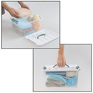 Pekky 14 Quart Plastic Lidded Storage Bins, Clear Storage Box with Handle, Set of 8