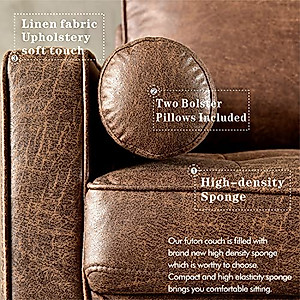 ovios Mid-Century Modern Loveseat, 70" Rivet Tufted Sofa Couch with Armrests and Comfy Cushion for Living Room, Apartment and Small Space, Suede Fabric, Dark Brown