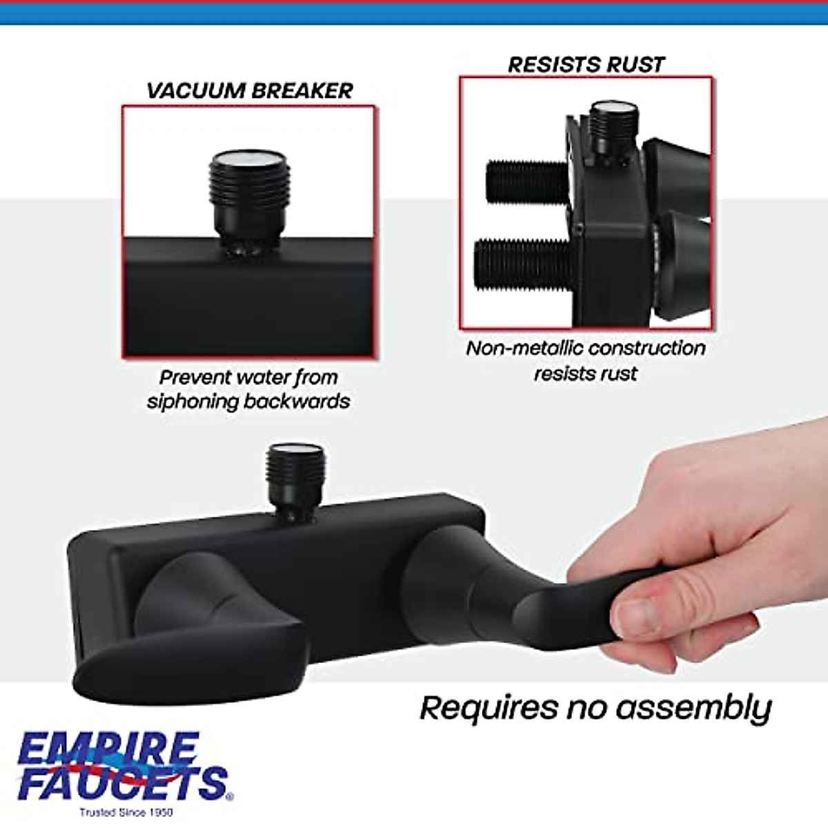 Empire Faucets Double Lever Shower Valve, 1pc - Matte Black RV Bathroom Faucet Valve, Non-Metallic with Vacuum Breaker