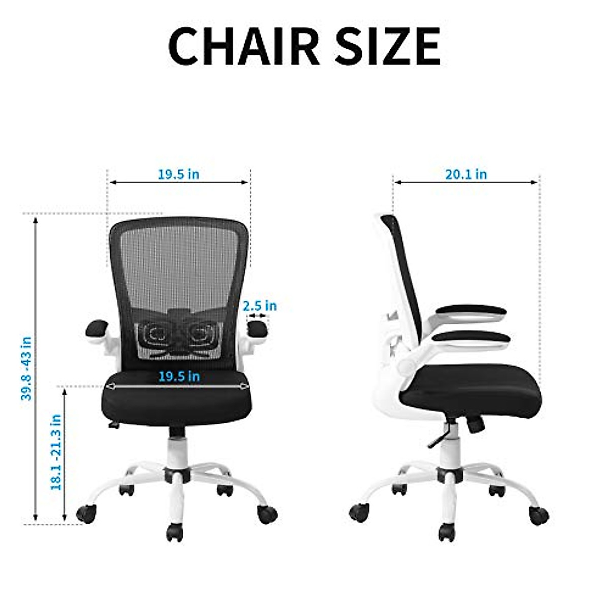 UNICOO - Mid Back Mesh Computer Chair, Office Task Desk Chair, Swivel Home Comfort Chairs with Padded Flip-up Armrests and Adjustable Lumbar Support (RY-N-01-White)