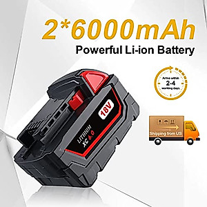 CEENR 2Pack High Output 6.0Ah 18V M-18 Battery Replace for Milwaukee 18V Battery Lithium XC 48-11-1850 48-11-1862 48-11-1840 48-11-1828 48-11-1815