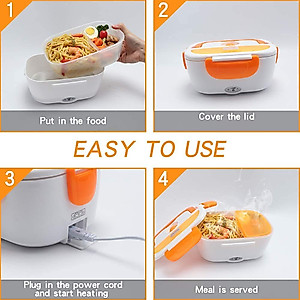 VIGIND Electric Lunch Box 2 in 1, Portable Food Warmer Heating,Food-Grade Container, 12V 110V 40W Adapter, Car Truck Home Work Use, Spoon and 2 Compartments Included (orange)