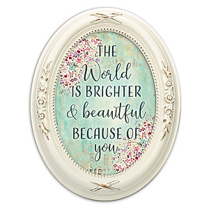 Cottage Garden You Make The World Bright Distressed Ivory Floral 5 x 7 Oval Table Top and Wall Photo Frame