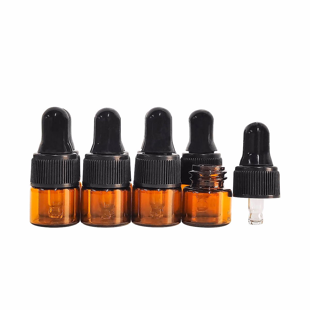 AGENIZ 50PCS Amber Glass Dropper Bottles 1ml Mini Essential Oil Dropper Bottles Glass Vials with Glass Eye Dropper for Travel Sample Vials