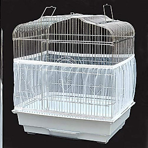 luzen Universal Soft Airy Bird Cage Seed Catcher Seeds Guard Parrot Nylon Mesh Net Cover Stretchy Bird Cage Skirt Suit for Round Square Cages, Whie (M)