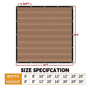 90% Shade Cloth 8x8FT Shade Fabric Sunshade for Garden with Grommets for Greenhouse Privacy Screen,Plants,Patio,Outdoor,ChickenCoop,MVPNET Mocha/Black