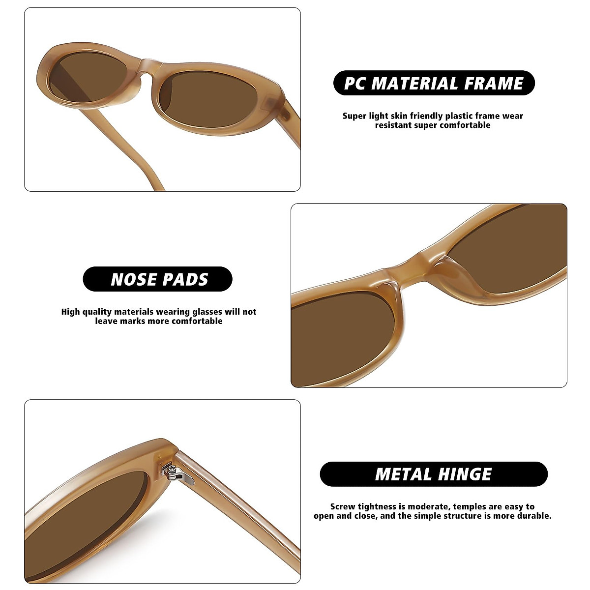 STORYCOAST Narrow Retro Oval Sunglasses for Women Men Fashion Small Frame Sun Glasses 90s Vintage Style Black+Brown