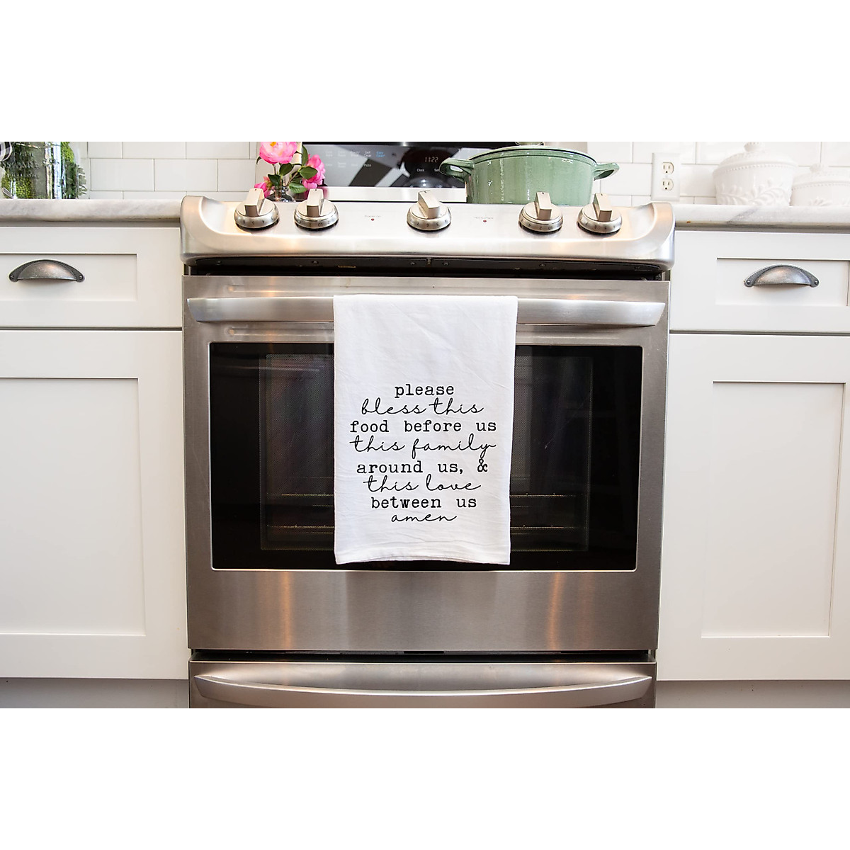 Handmade Kitchen Towel - 100% Cotton Dish Towels with Christian Family Food Blessing - Valentine Engagement Bridal Shower Newlywed Hostess Gift (Bless this Food Christian Towel)