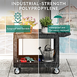 YITAHOME Utility Cart on Wheels, 550 lbs Capacity, 45 x 25 Inch Rolling Work Carts with Wheels, 2 Shelf Heavy Duty Plastic Service Cart Suitable for Warehouse, Garage, School & Office, Cleaning, Black