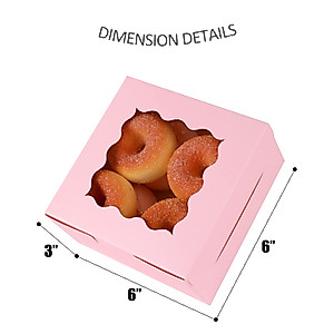 qiqee Pink Bakery Box with Window 60packs 6x6x3 Pink Cookie Boxes Pastry Box for Wedding Favor Birthday ＆ Party