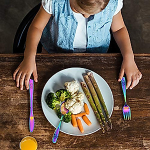 9 Piece Stainless Steel Rainbow Kids Cutlery, Child and Toddler Safe Flatware, Kids Silverware, Kids Utensil Set Includes 3 Knives, 3 Forks, 3 Spoons, Total of 3 Settings, Ideal for Home and Preschool