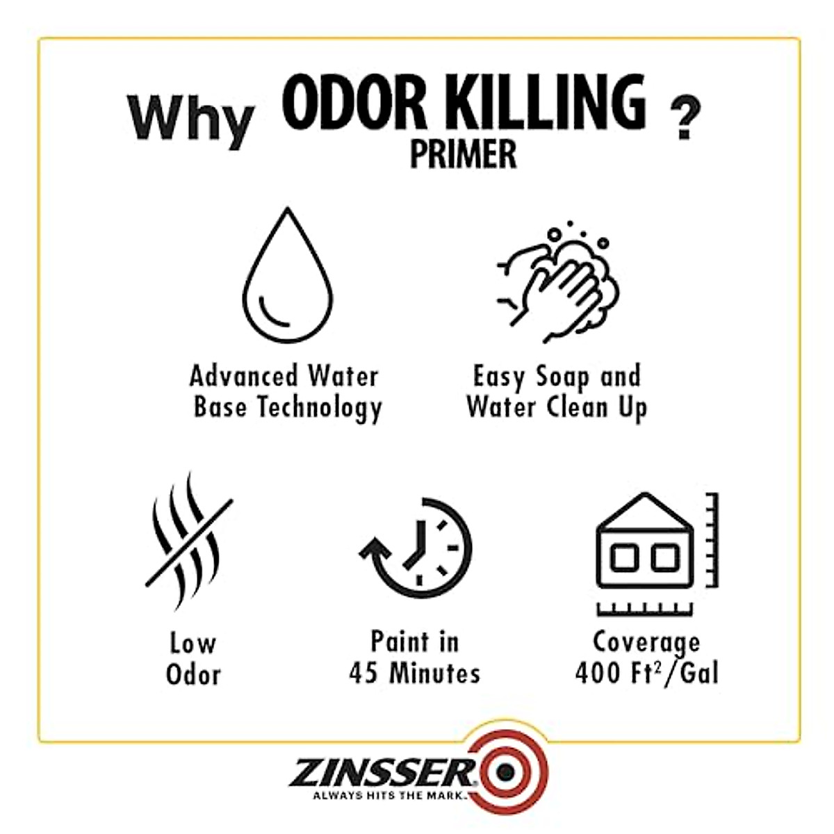Rust-Oleum Zinsser 307648 Odor Killing Primer, White, Quart