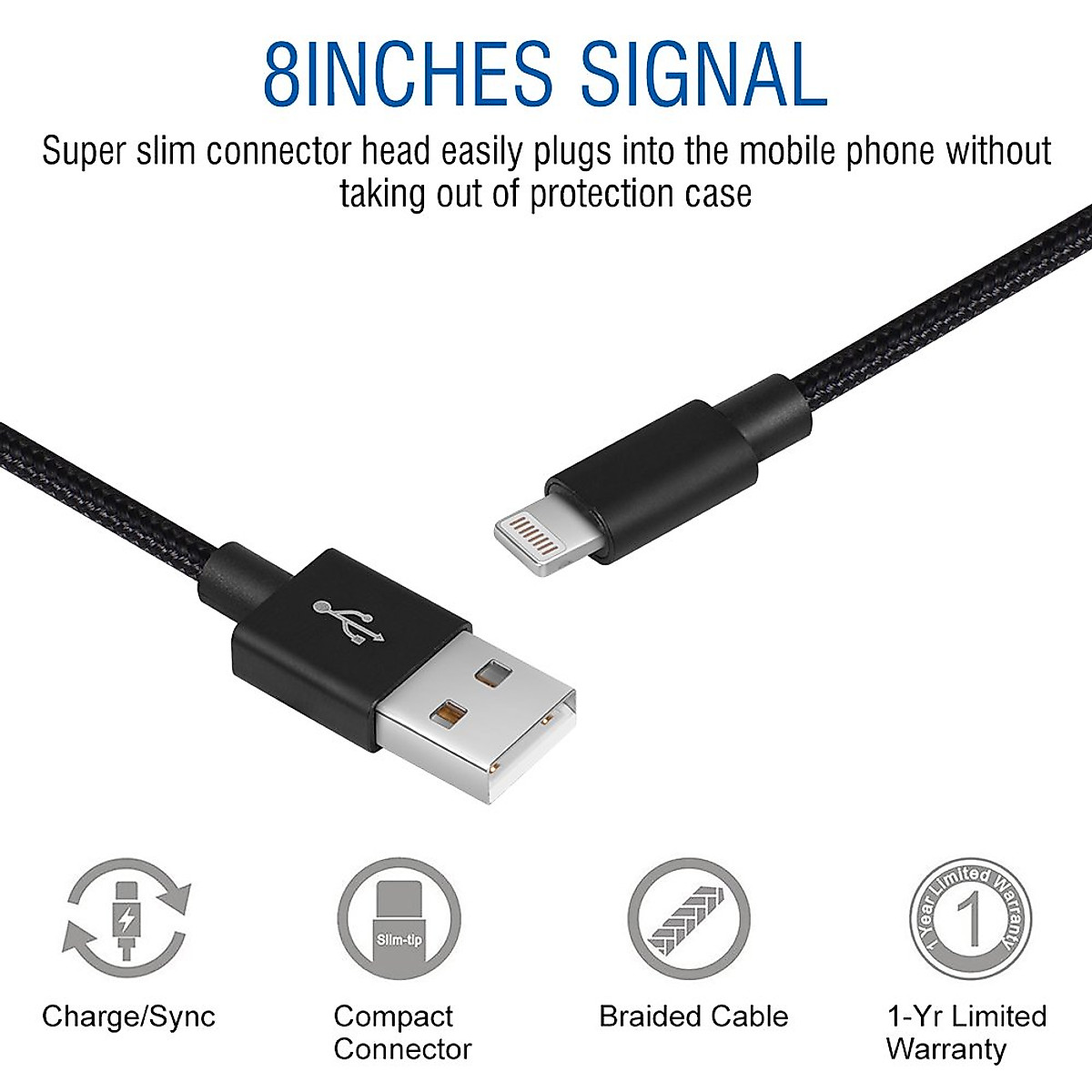 Short USB to Lightning Cable, 5Pack 8 inch Phone Charger Cable Fast Charging Braided Cord High Speed Connector Compatible with iPhone 14 13 12Pro Max/12Pro/12/11 Pro/11/XS MAX/XR/8/7/6s/6(Black)