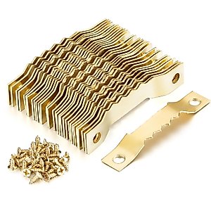 YHYZ Sawtooth Picture Hangers Bulk (Small ), 30pcs Gold Sawtooth Hangers / Hooks with 60pcs Screws, for Picture Frame Painting Photos Artwork Clock Home Decoration (30 Sets, Small)