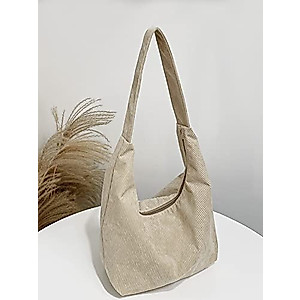 GORGLITTER Women's Corduroy Tote Bag Casual Zipper Handbag Big Capacity Shoulder Bag Beige One Size