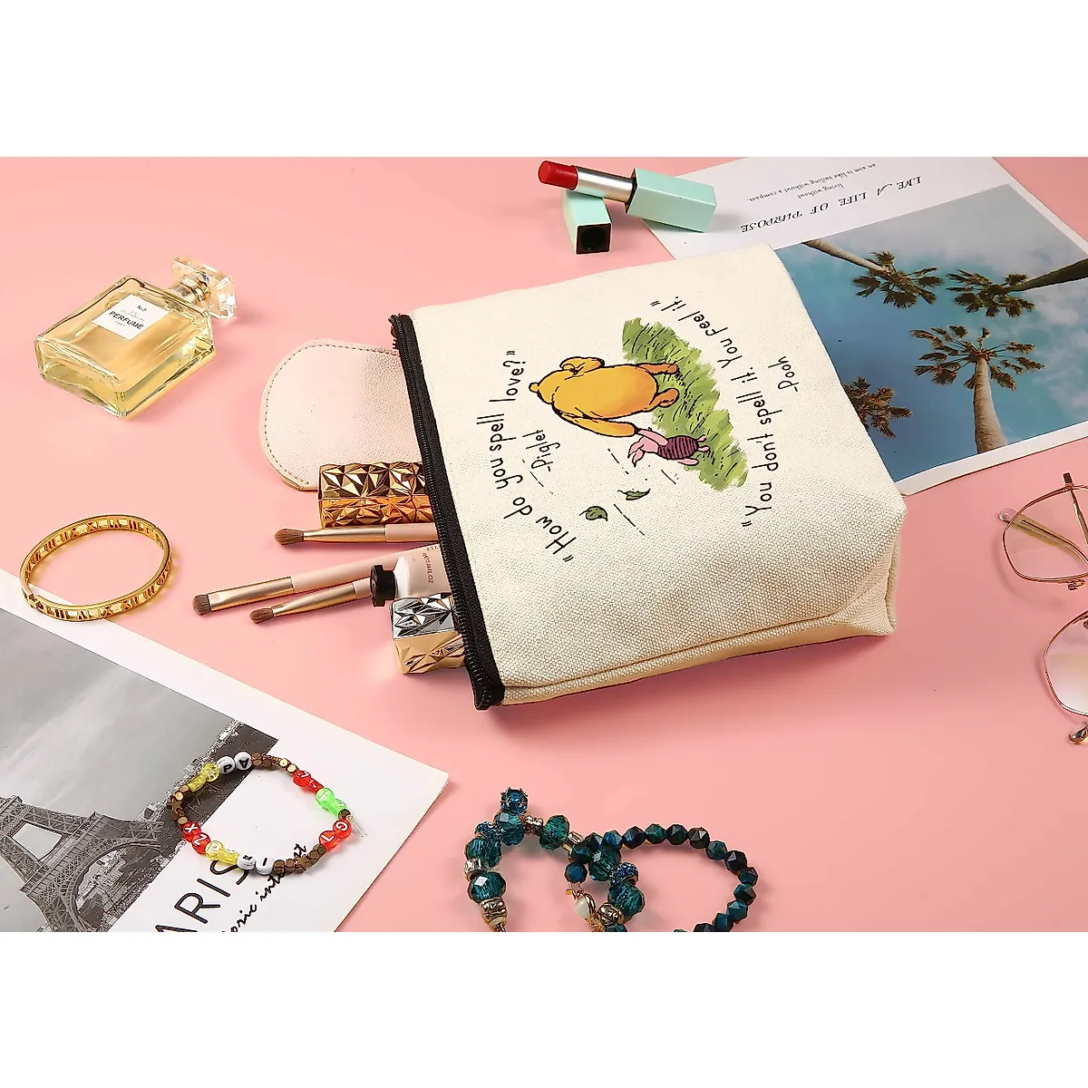 ZVMIS Cosmetic Case - Beige Canvas - Multifunctional Storage Bag for Women and Girls - Travel Accessory Pouch - Best Friends Gift