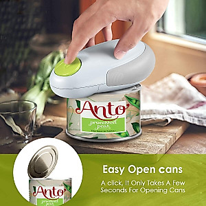 NOLTSE Electric Can Opener, Safety Can Opener Smooth Edge, A button to Open Your Cans, No Sharp Edge, FoodSafe, Battery Operated, Mini Can Opener Electric Kitchen, 2021White