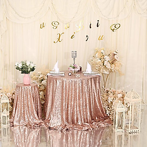 Poise3EHome 50 Inch Round Rose Gold Sequin Tablecloth for Party Cake Dessert Table Exhibition Events