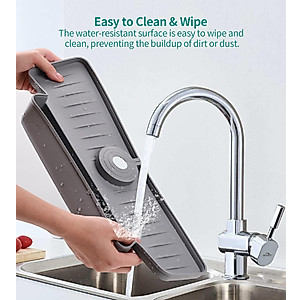 Silicone Faucet Splash Guard Kitchen Sink Splash Guard Upgraded Faucet Water Catcher Tray - 15.75” x 5.5''x2” - Sink Sponge Holder for Kitchen, Bathroom(Grey)