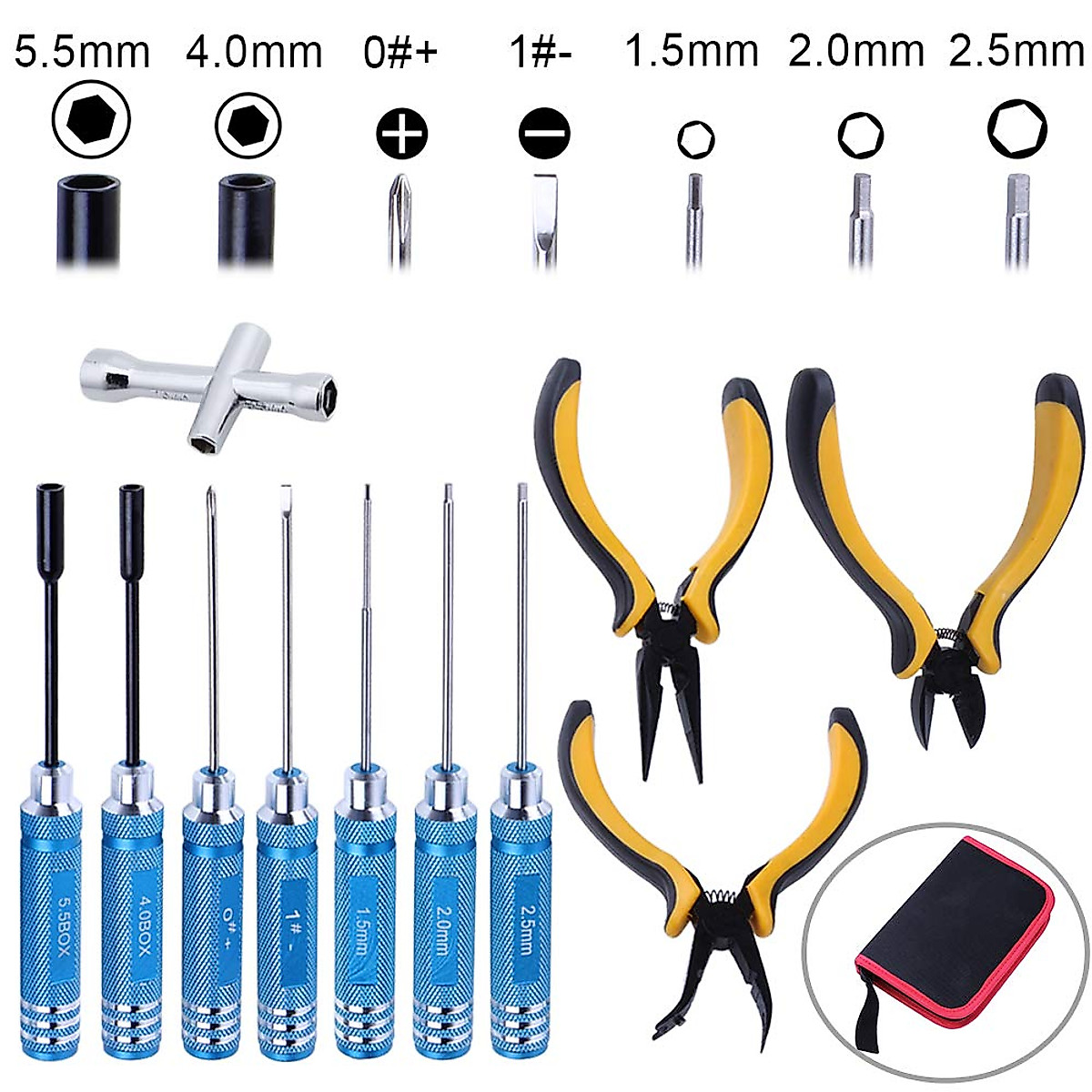 Hobbypark 11 in 1 Professional Multi RC Tools Kits Box Set Hex Driver Allen Keys Screwdriver Pliers Wrench Repair for RC Car Multirotors Airplane Boat