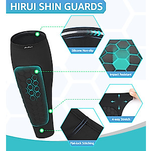 HiRui Soccer Shin Guards Shin Pads for Kids Youth Adult, Calf Compression Sleeve with Honeycomb Pads, Support for Shin Splint Baseball Boxing Kickboxing MTB, Lightweight (1PAIR) (Black, M)
